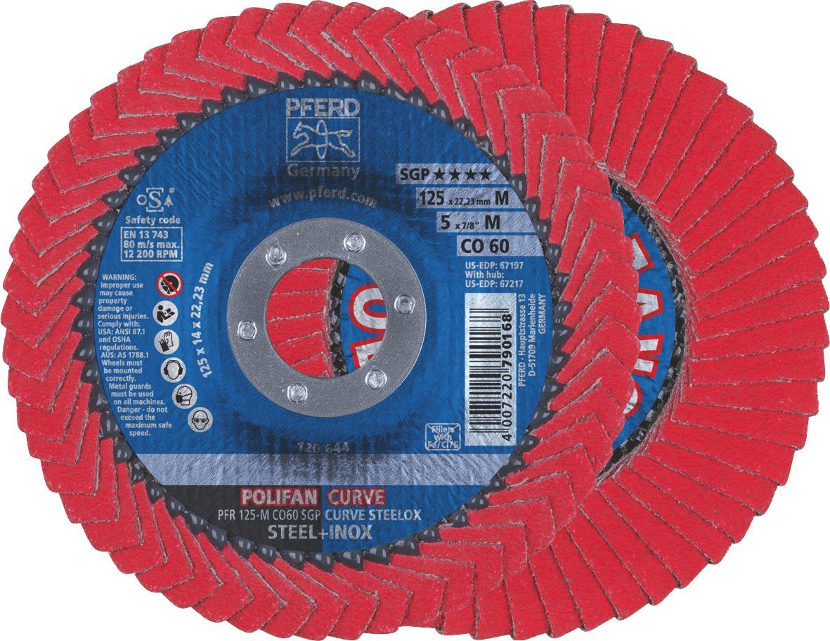 POLIFAN FLAP DISC SGP CERAMIC - STEEL / INOX PFR 125 CO 60 SGP-CURVE M